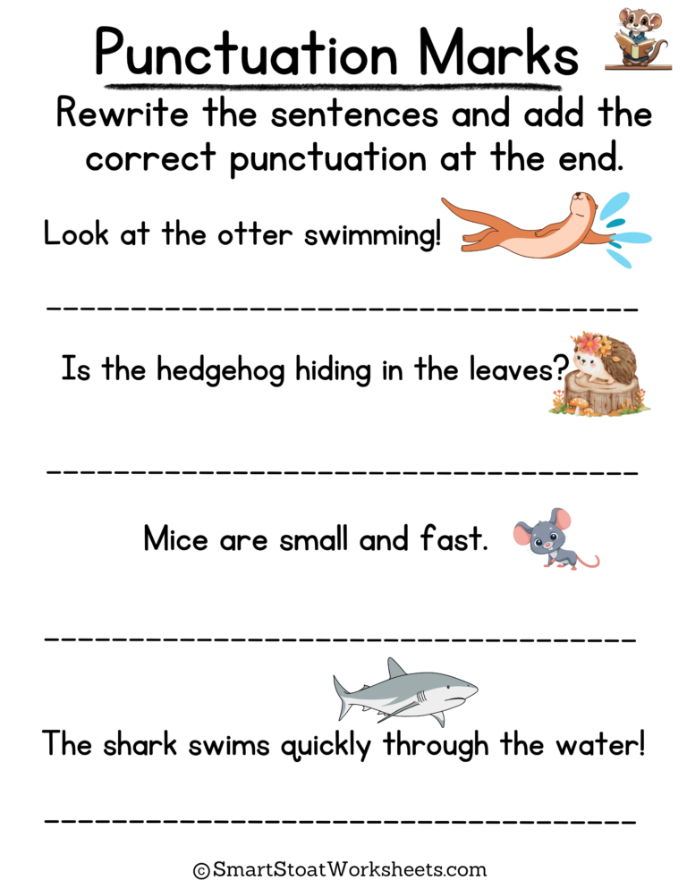 Practice Punctuation Marks Worksheet for Kindergarten Kids
