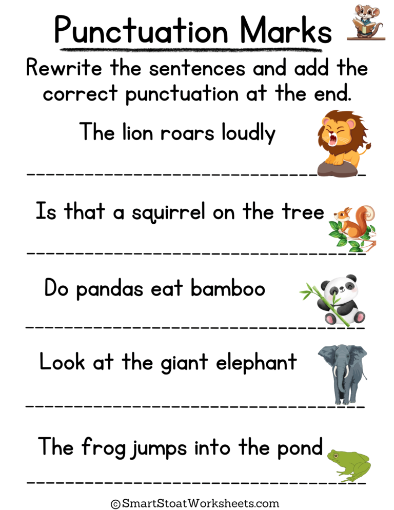 Practice Punctuation Marks Worksheet for Kindergarten Kids