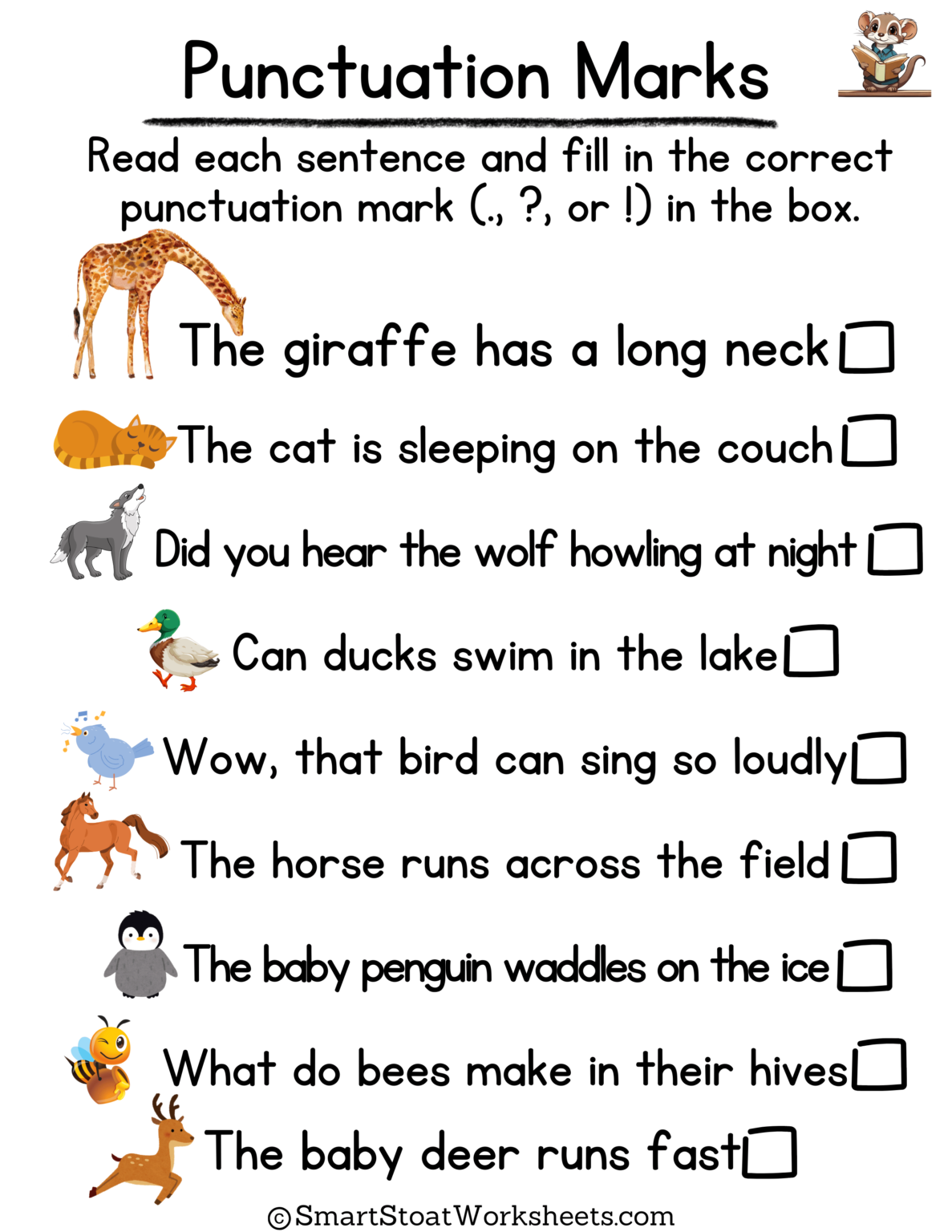 Practice Punctuation Marks Worksheet for Kindergarten Kids