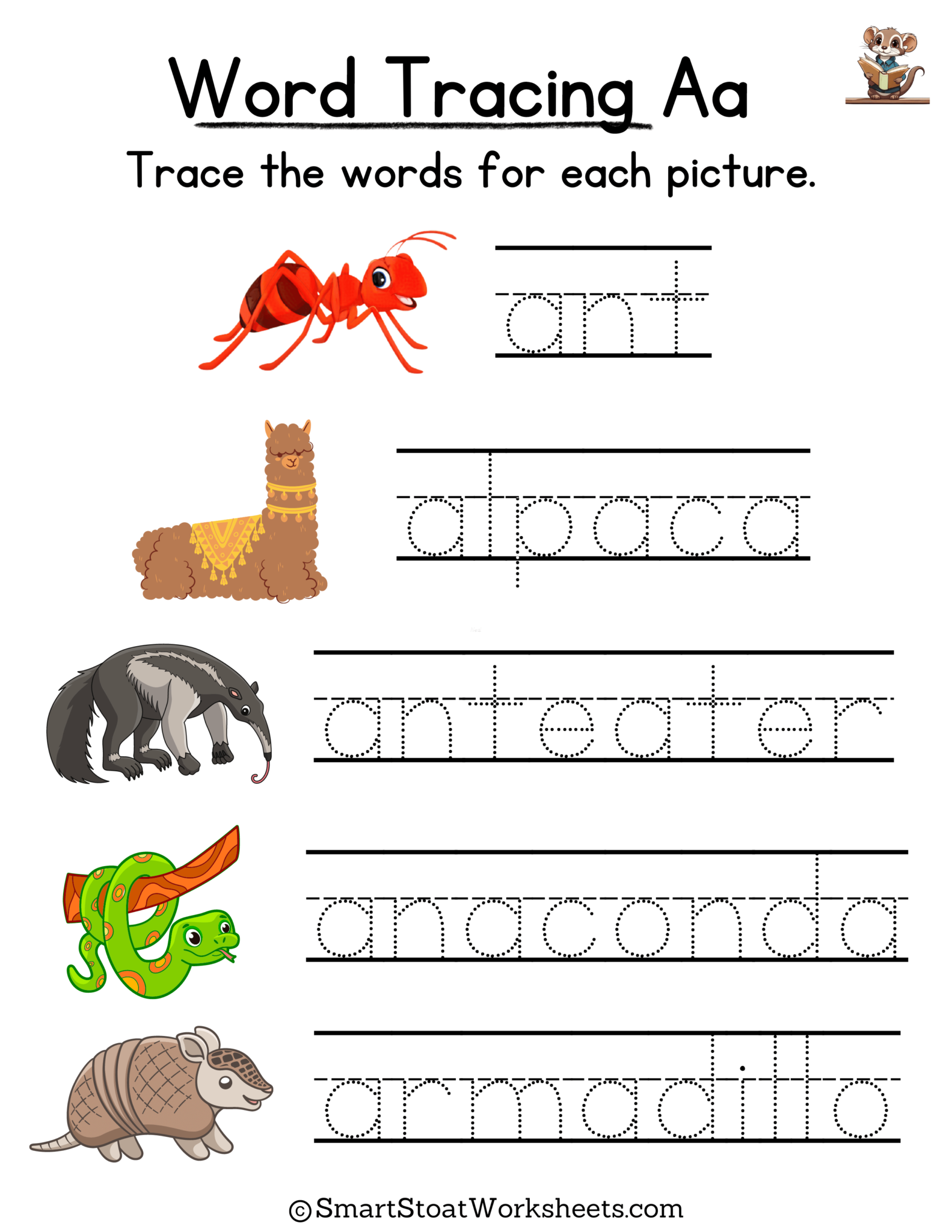 Tracing Words Worksheet for Nursery and Kindergarten