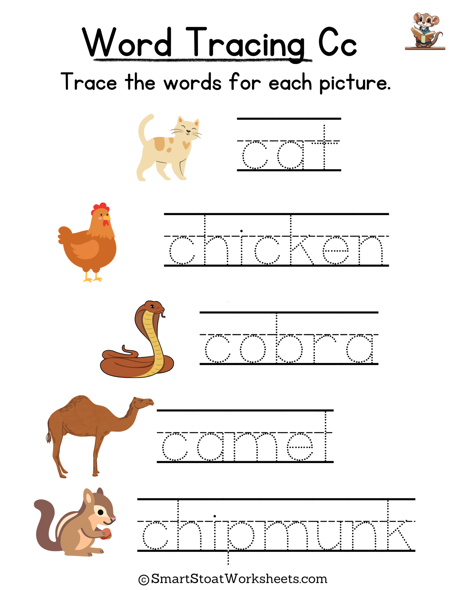 Tracing Words Worksheet for Nursery and Kindergarten
