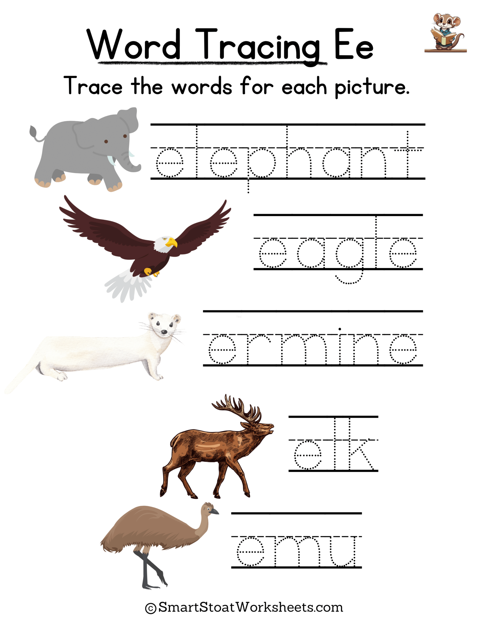 Tracing Words Worksheet for Nursery and Kindergarten