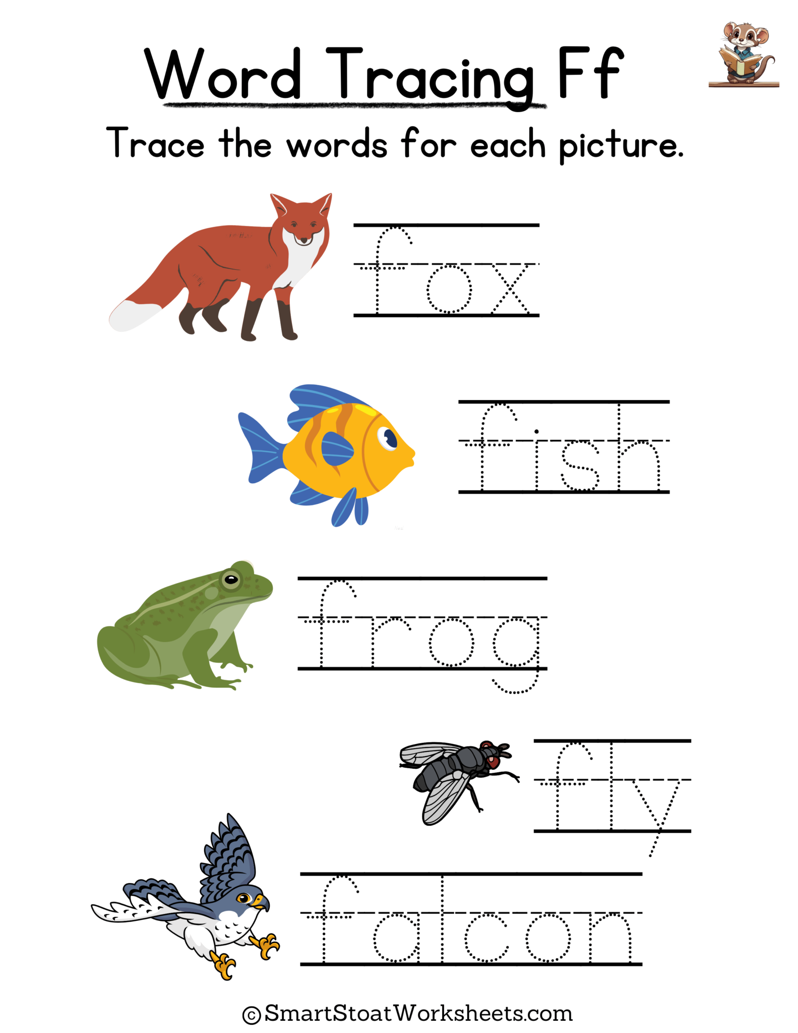 Tracing Words Worksheet for Nursery and Kindergarten