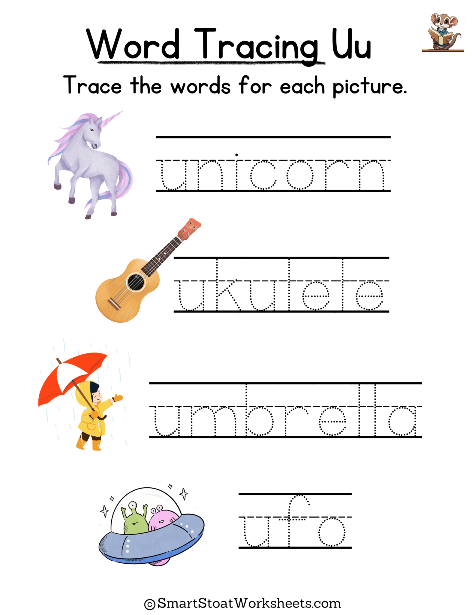 Tracing Words Worksheet for Nursery and Kindergarten