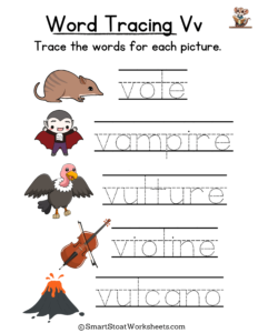 Tracing Words Worksheet for Nursery and Kindergarten