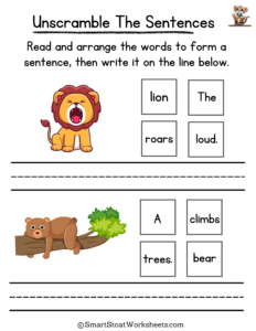 Unscramble The Sentences Worksheets for Kindergarten And PreK