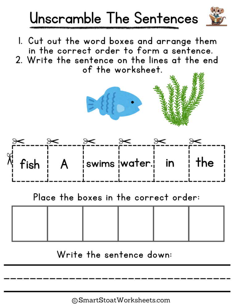 Unscramble The Sentences Worksheets for Kindergarten And PreK