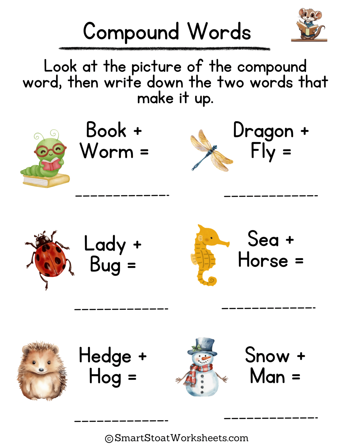 Compound Words Worksheets for Kindergarten and Preschool Kids