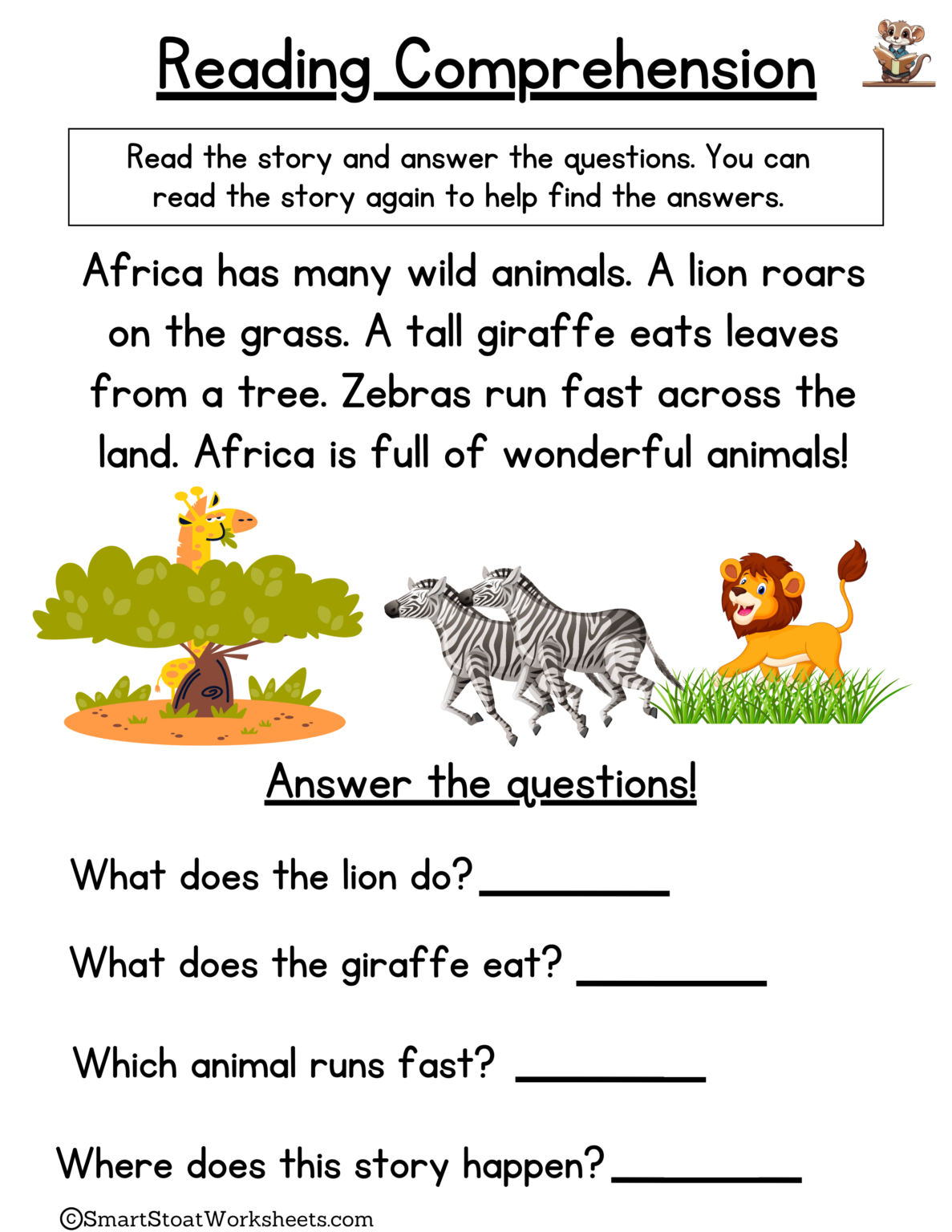 Kindergarten Reading Comprehension Sheets (Printables)
