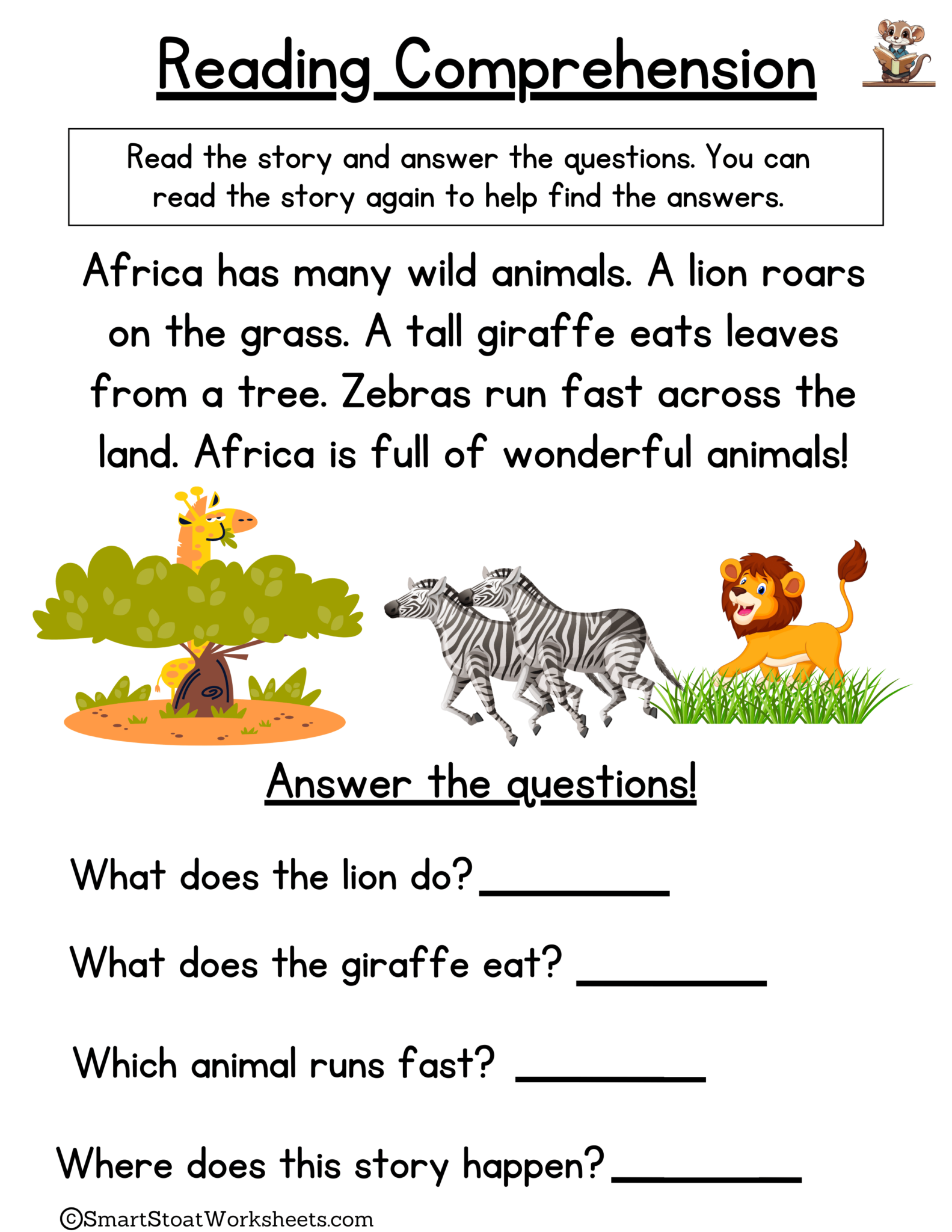 Kindergarten Reading Comprehension Sheets (Printables)
