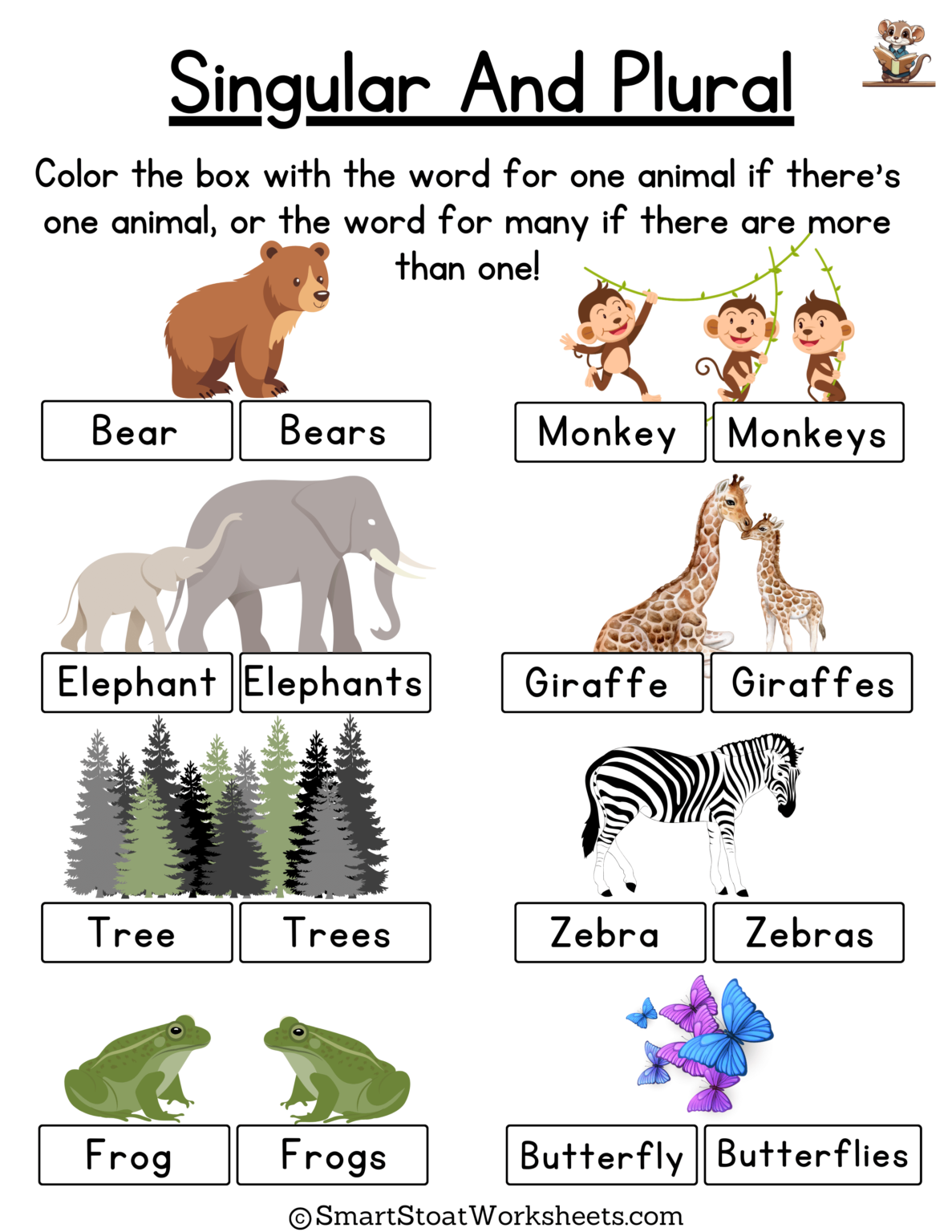 Singular and Plural Words Worksheets for Kindergarten