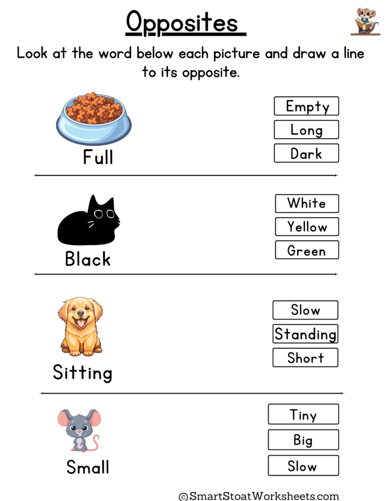 Opposites Worksheets for Kindergarten and Preschool