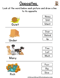 Opposites Worksheets for Kindergarten and Preschool