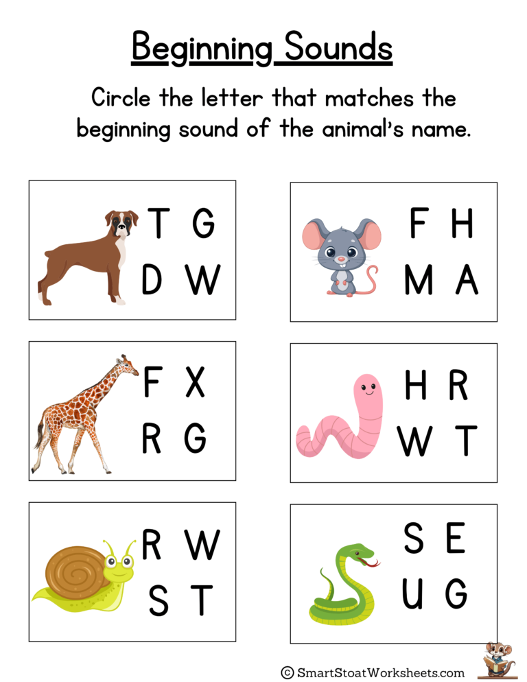 Beginning Sounds Worksheets for Kindergarten