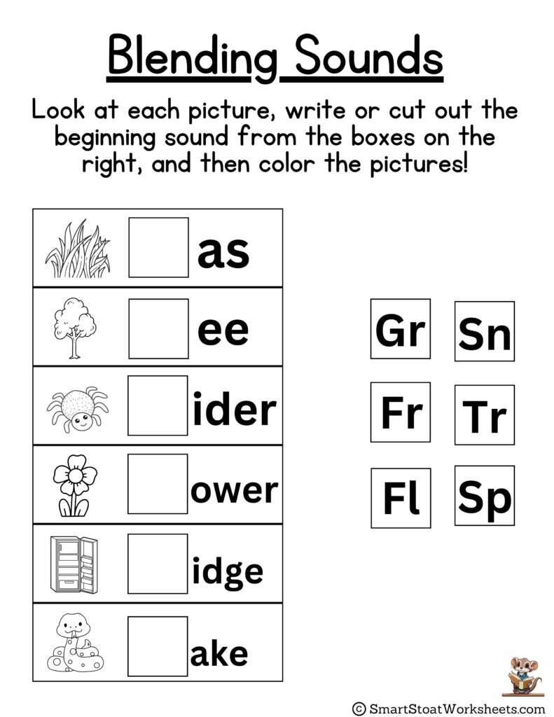 Blends And Blending Sounds Worksheets for Kindergarten