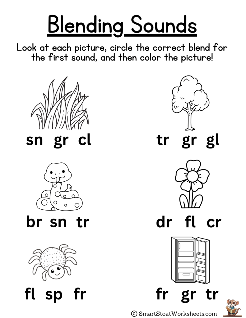 Blends And Blending Sounds Worksheets for Kindergarten