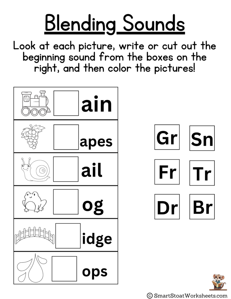 Blends And Blending Sounds Worksheets for Kindergarten