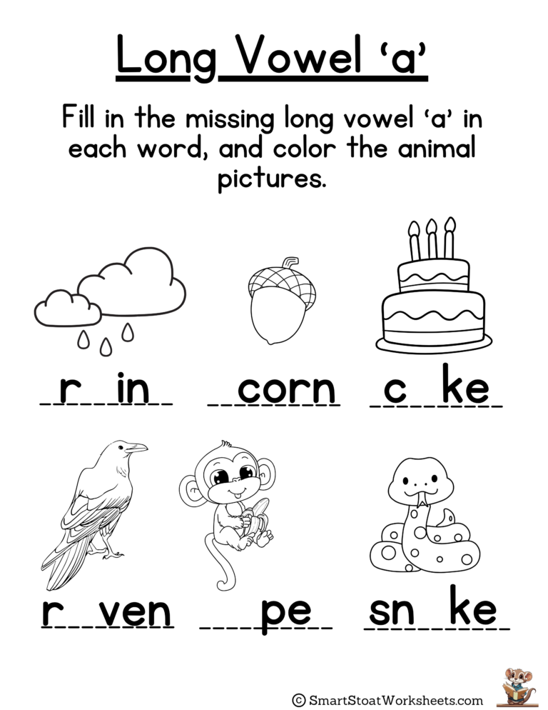 Long Vowel Worksheets for Kindergarten and Preschool Kids