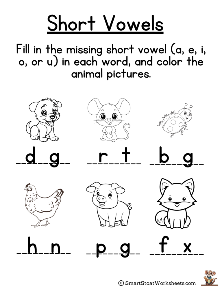 Short Vowel Worksheets for Kindergarten and Preschool Kids