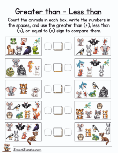 Greater Than, Less Than, or Equal To Worksheets for First Graders
