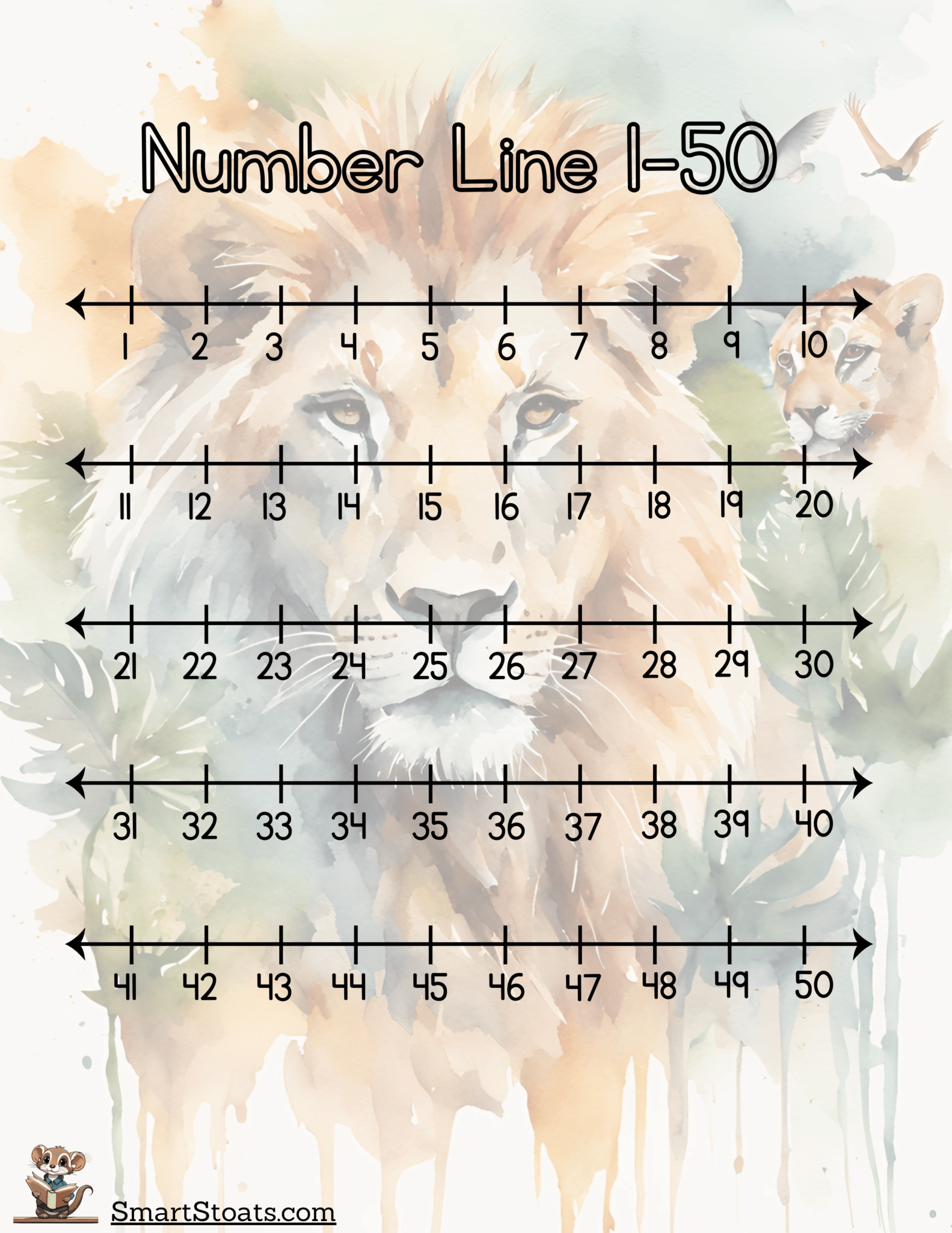 Free Number Lines 1 to 50 | Printable
