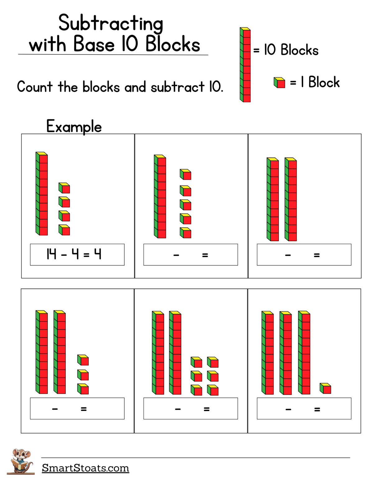 Subtracting with Base 10 Blocks Worksheets – Free Printables