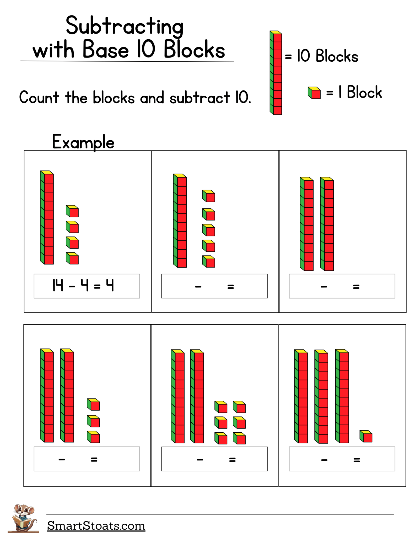 Subtracting with Base 10 Blocks Worksheets – Free Printables