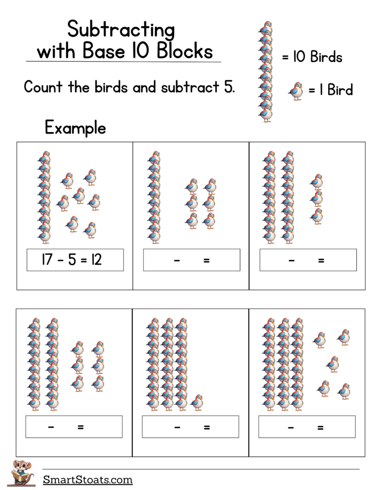 Subtracting with Base 10 Blocks Worksheets – Free Printables