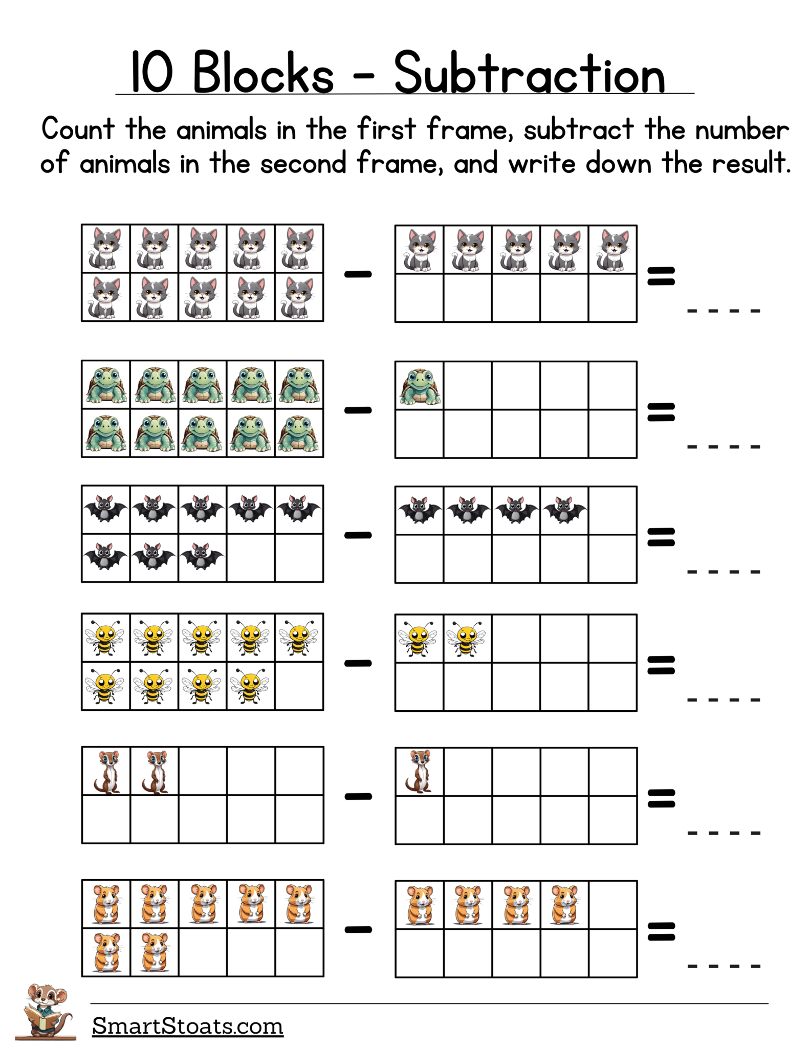 Subtraction with Ten Frames Worksheets | Download Free PDF