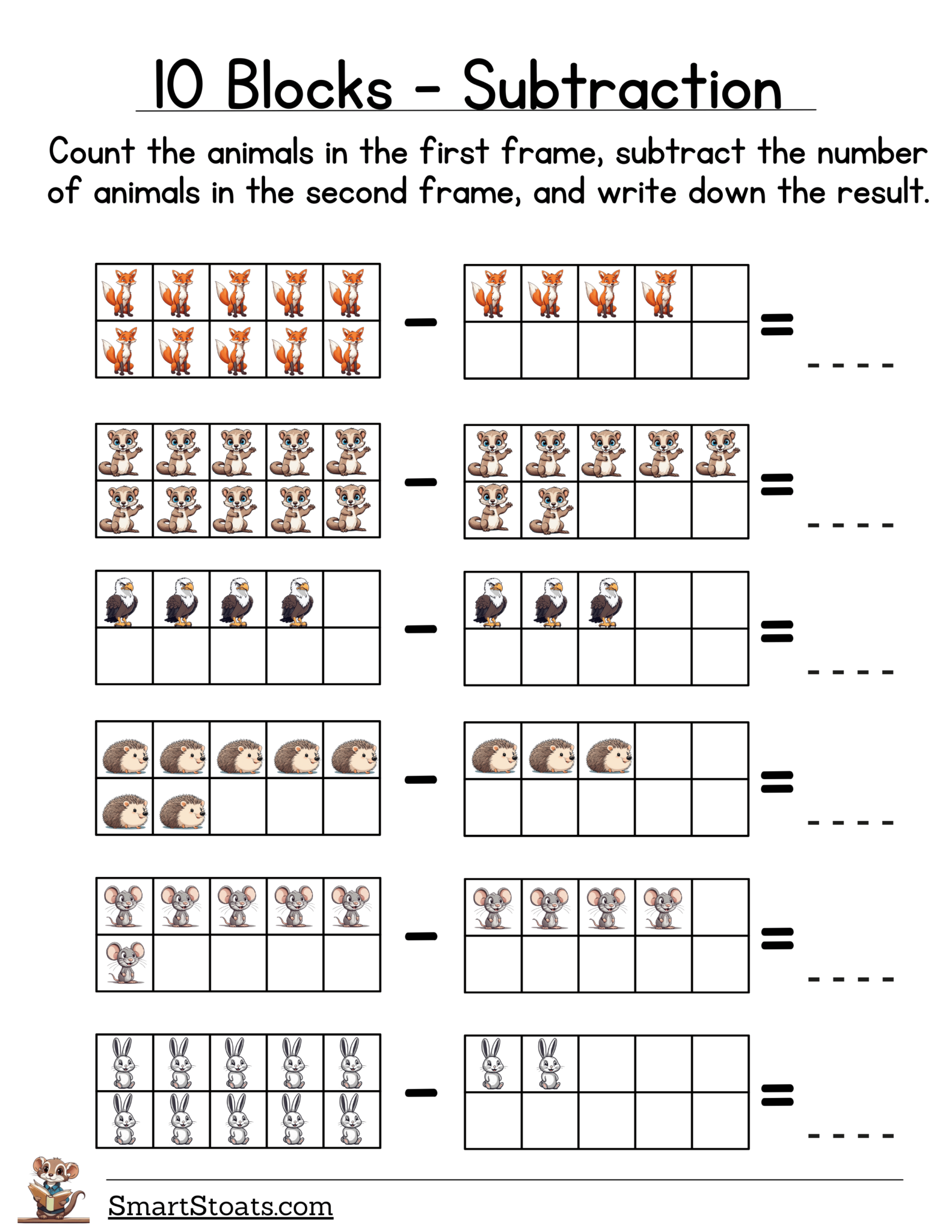 Subtraction with Ten Frames Worksheets | Download Free PDF