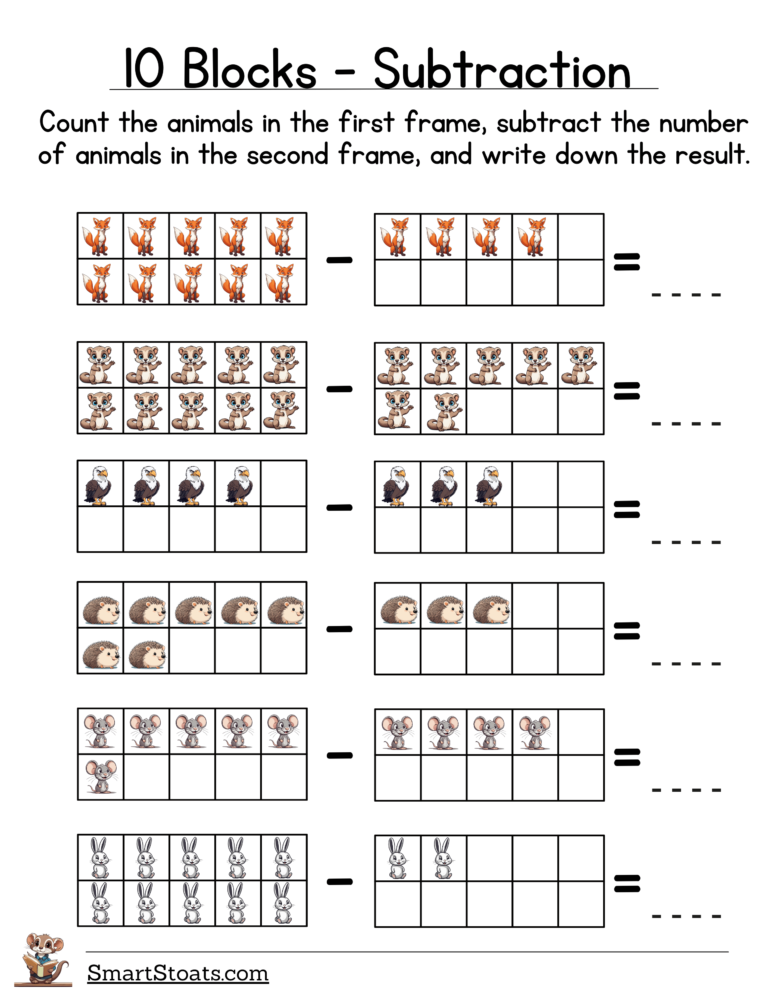 Subtraction with Ten Frames Worksheets | Download Free PDF