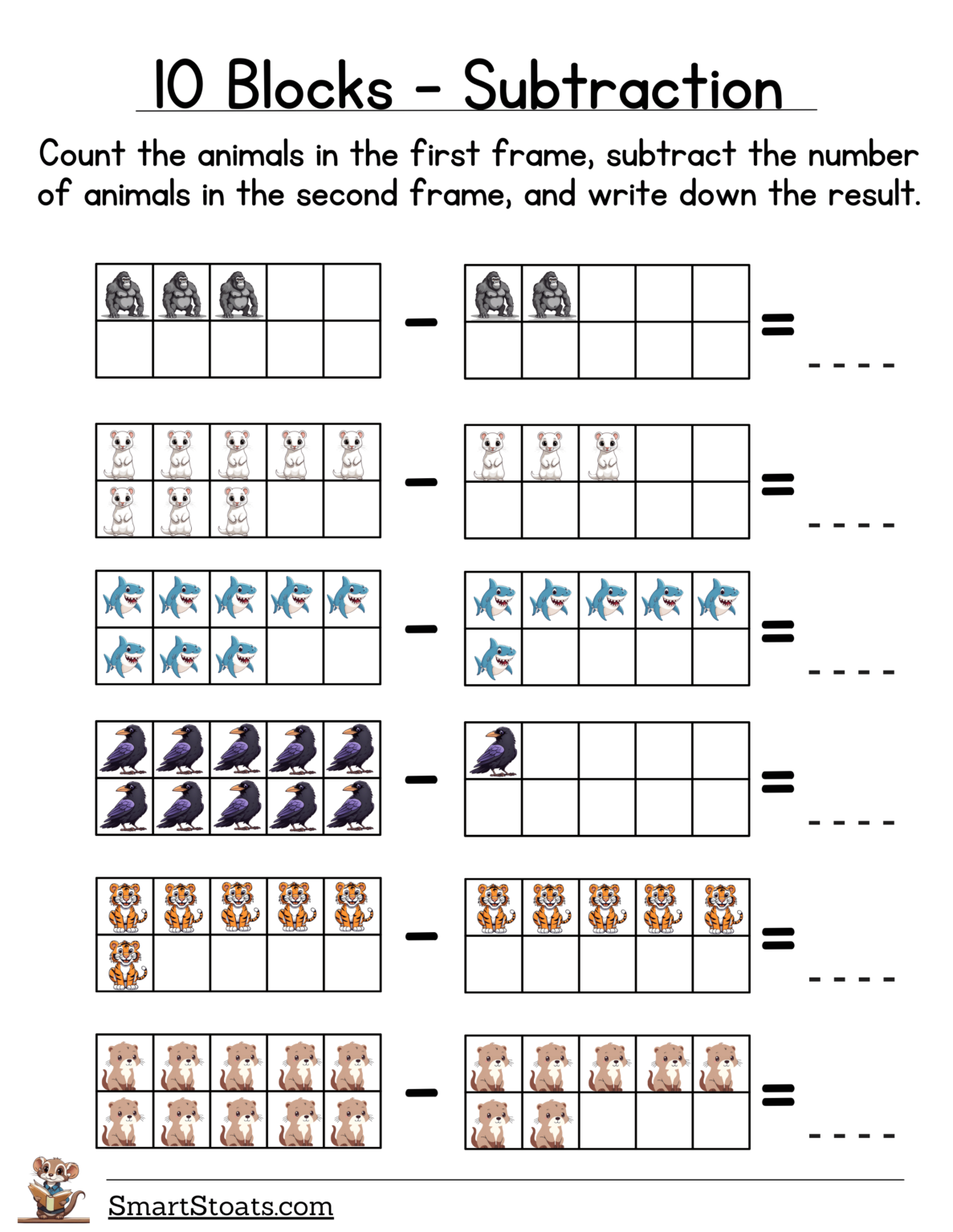 Subtraction with Ten Frames Worksheets | Download Free PDF
