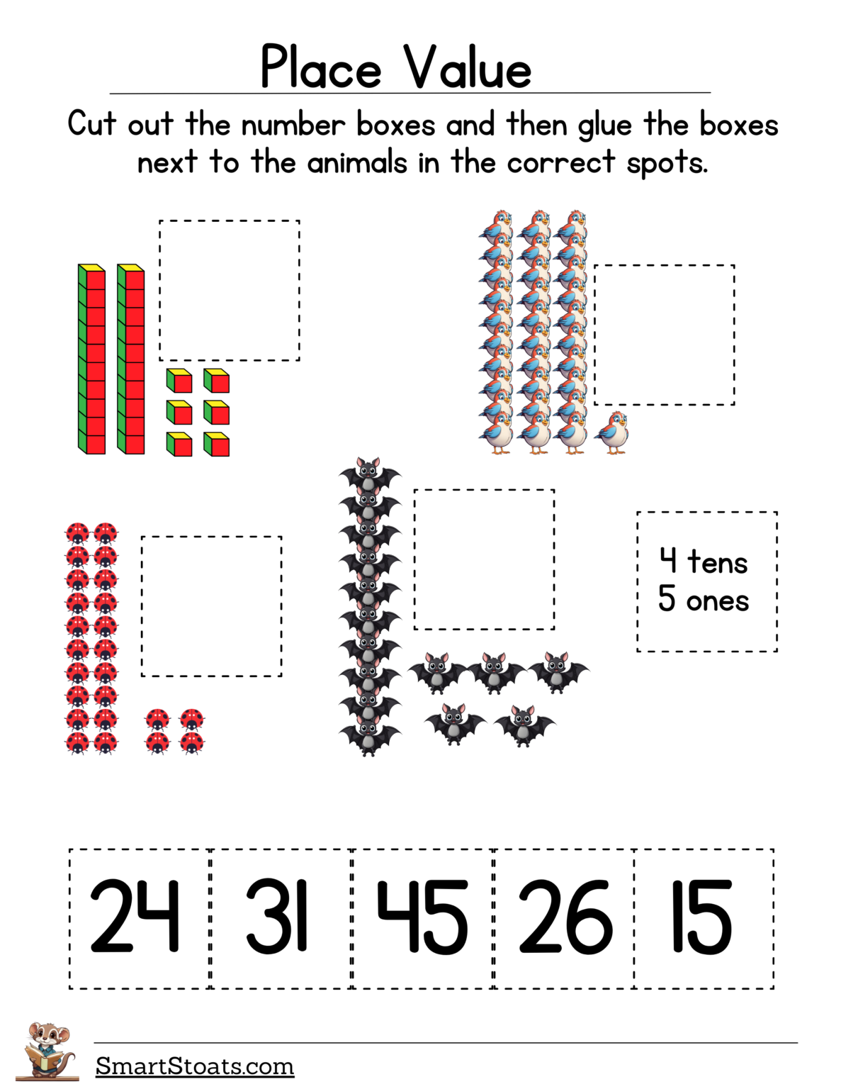 Free Place Value Worksheets with Animals | 1st Grade