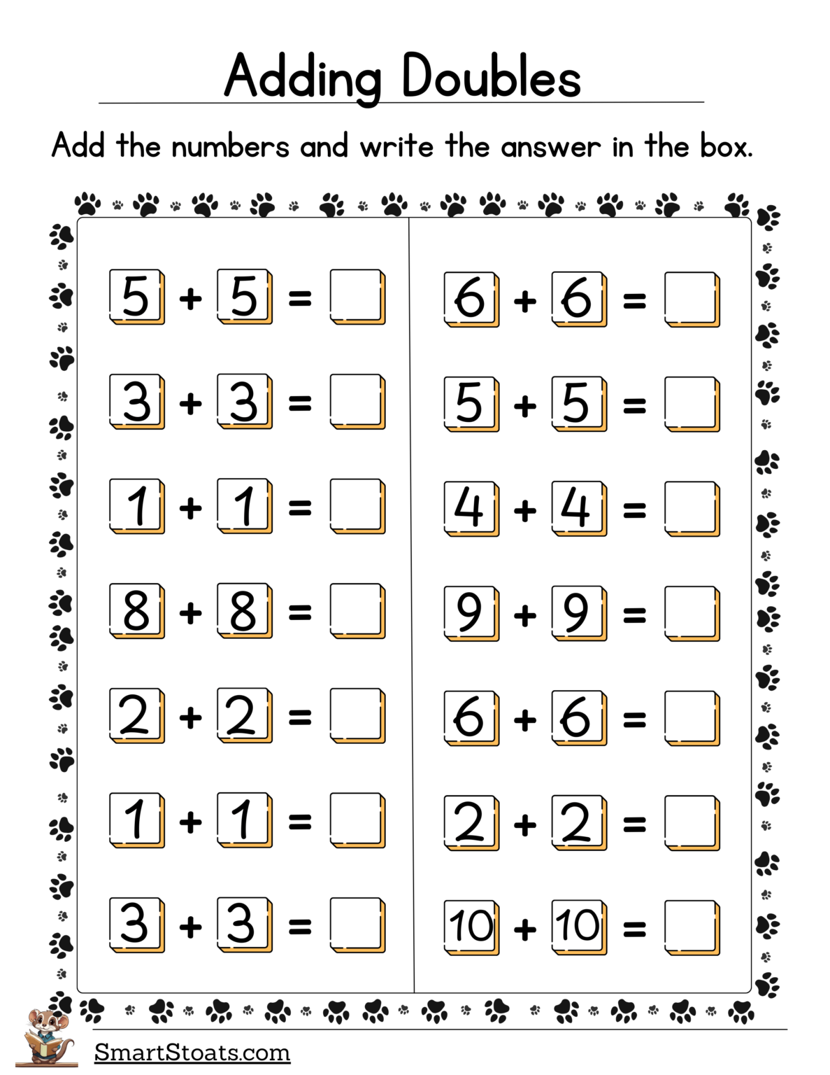 Adding Doubles Worksheets for 1st Grade & KG | Free Download