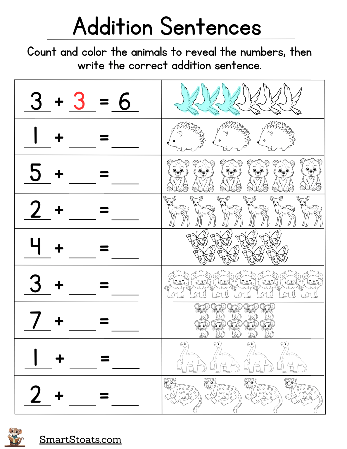 Free 1st Grade Worksheets on Addition Sentences