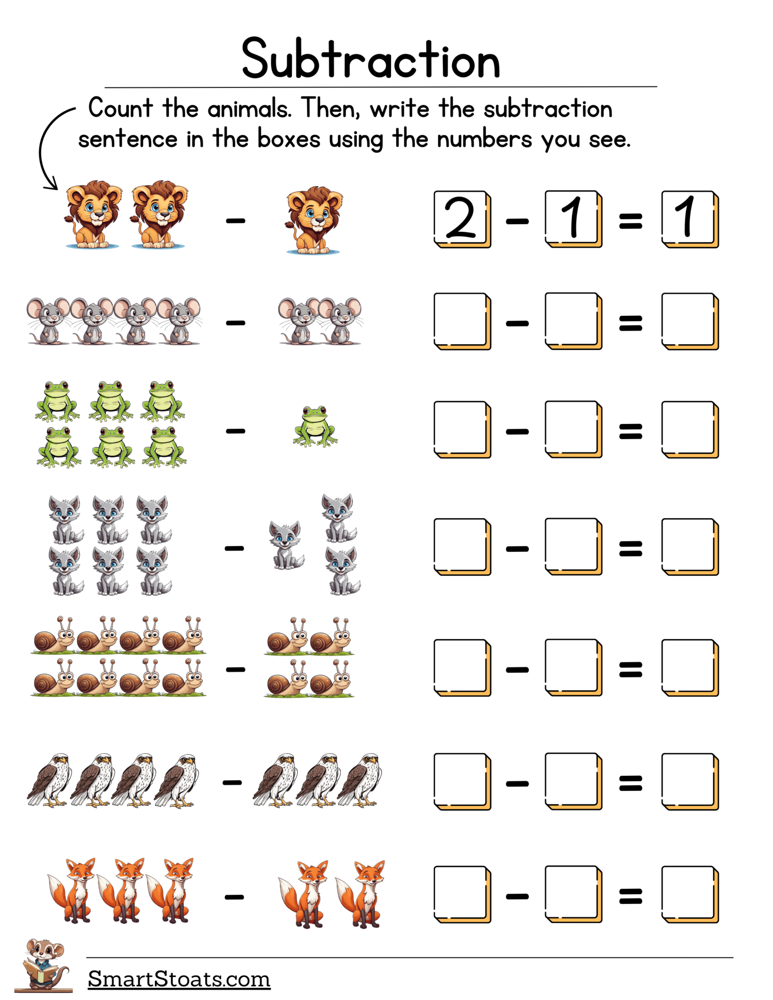 Subtraction with Pictures | Printable Sheets for 1st Grade Kids