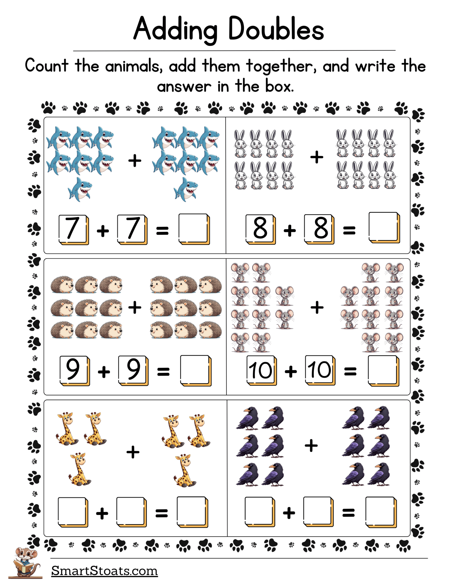 Adding Doubles Worksheets for 1st Grade & KG | Free Download