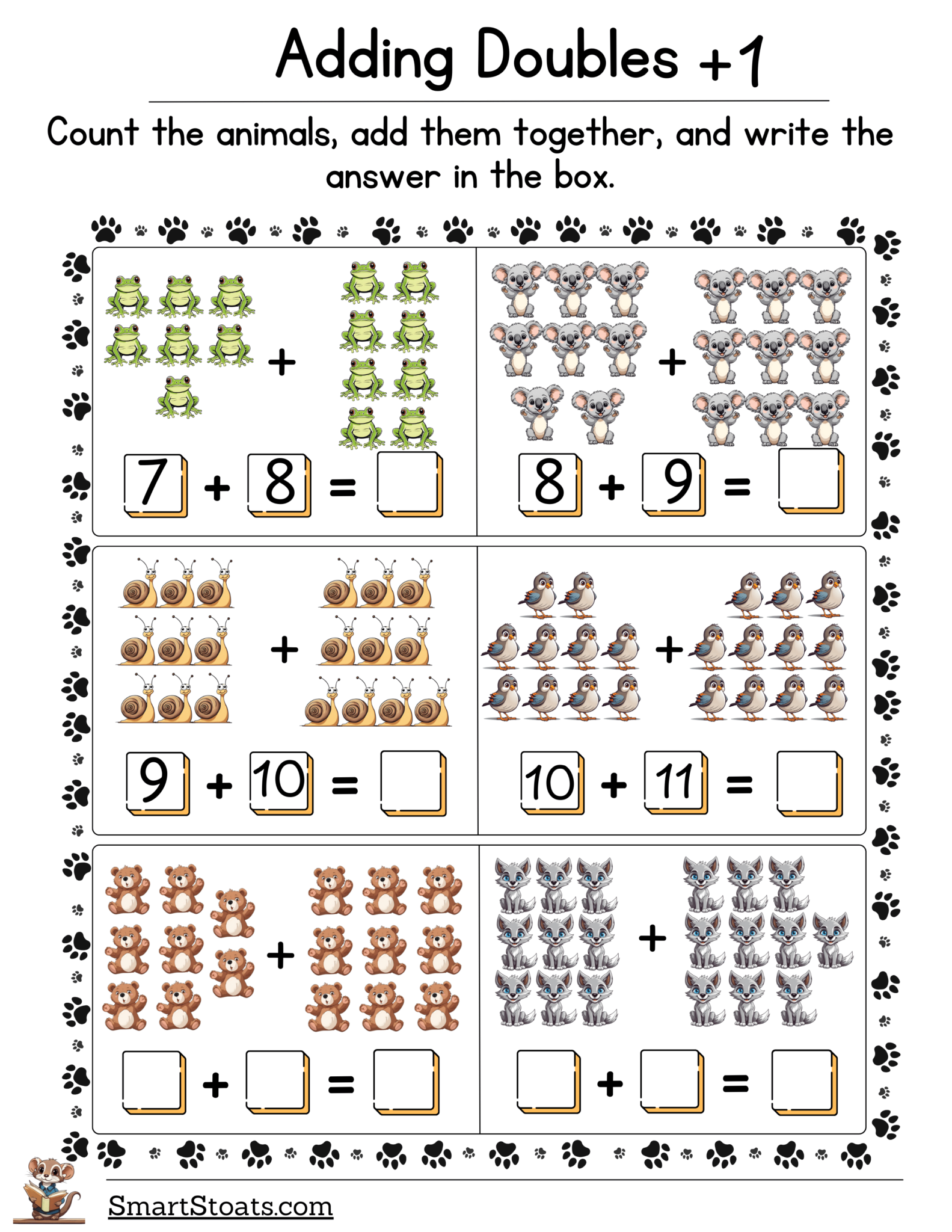 Doubles Plus One Worksheets for 1st Grade (Free Download)