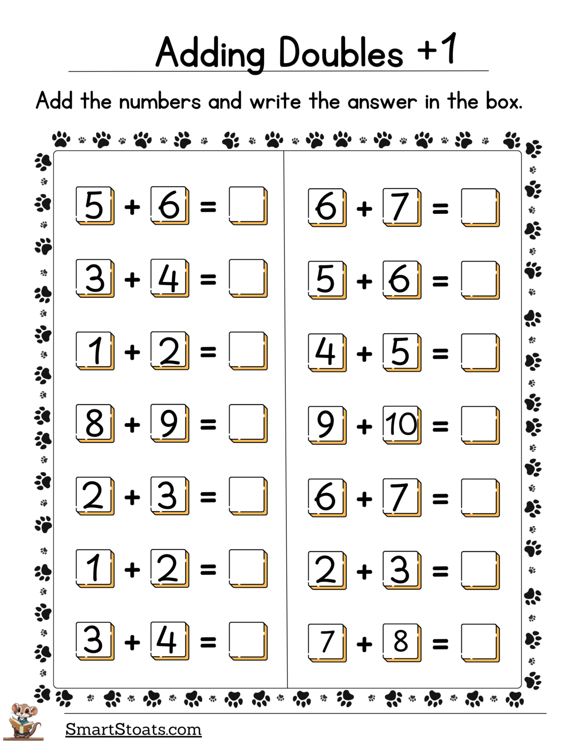 Doubles Plus One Worksheets for 1st Grade (Free Download)