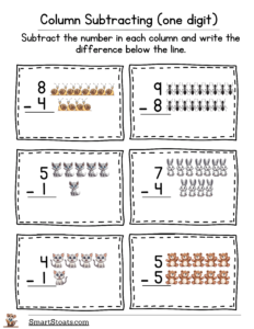 Subtracting One Digit Worksheets | 1st Grade Math | Free PDF