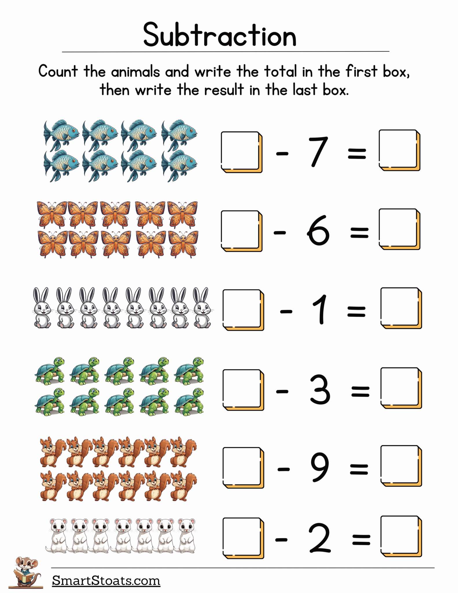 Subtraction with Pictures | Printable Sheets for 1st Grade Kids