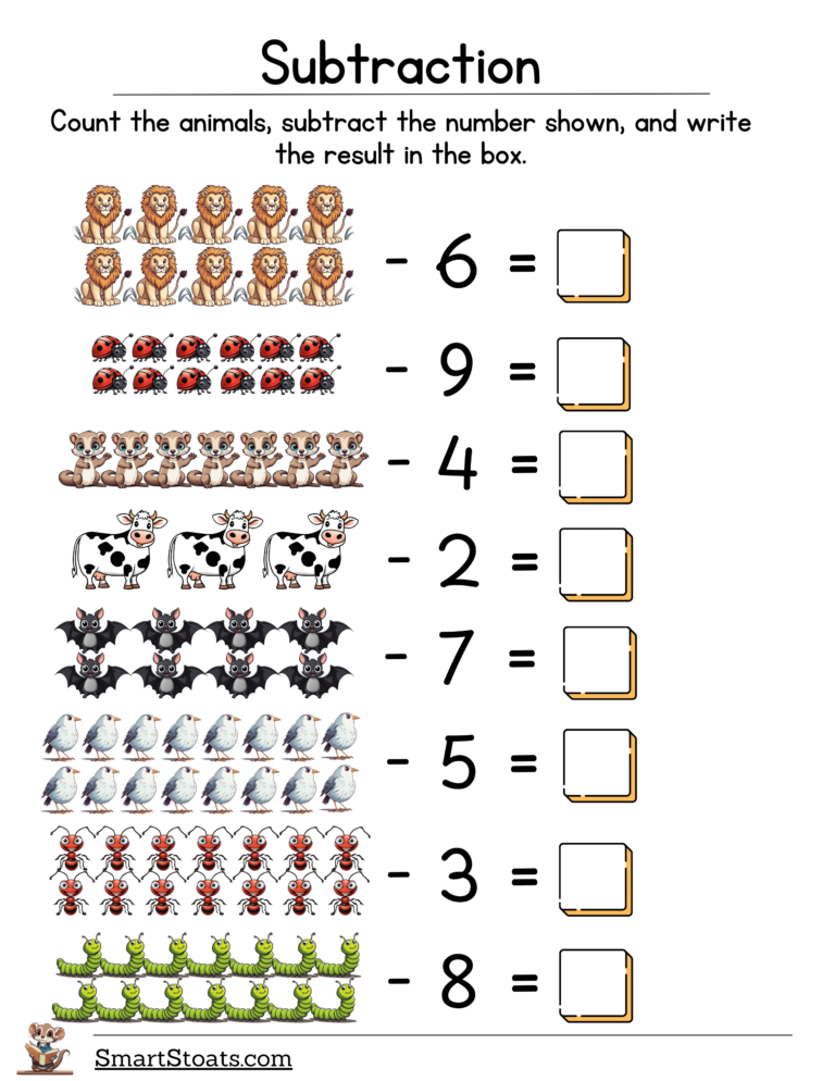 Subtraction with Pictures | Printable Sheets for 1st Grade Kids