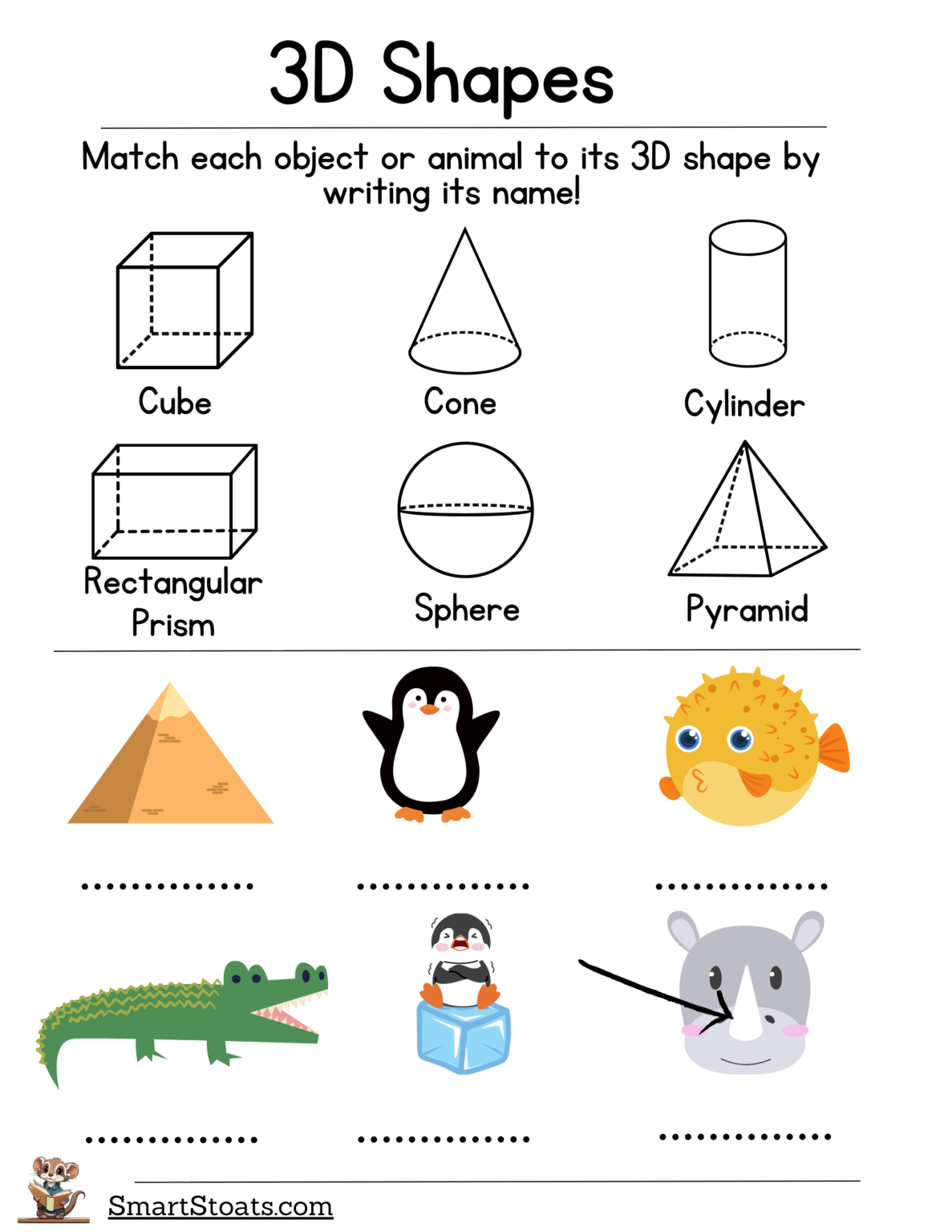 3D Dimensional Shapes Worksheets for 1st Grade | Free Download