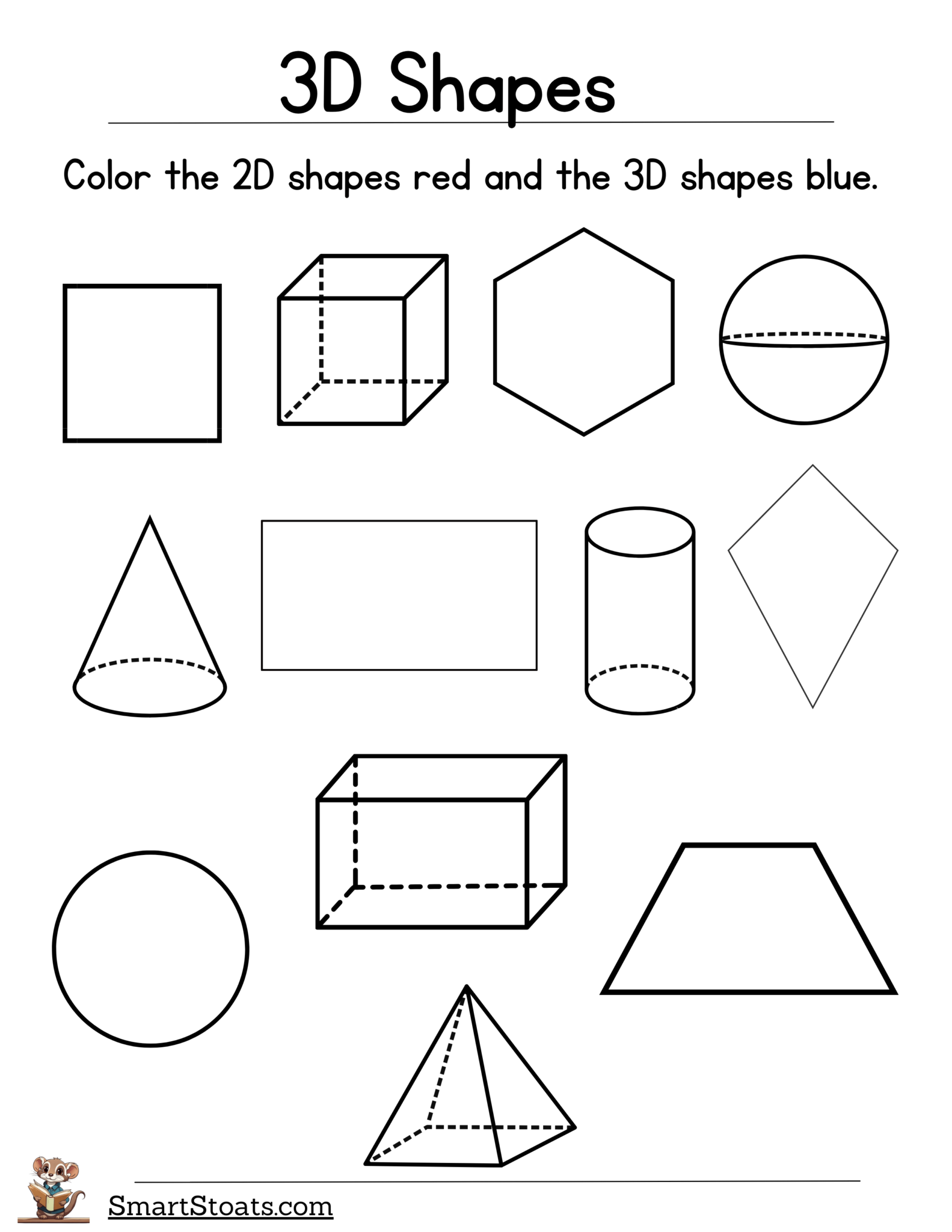 3D Dimensional Shapes Worksheets for 1st Grade | Free Download
