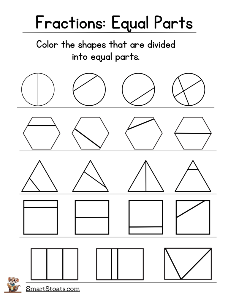 Equal Parts Worksheet for 1st Grade Kids | Free Download