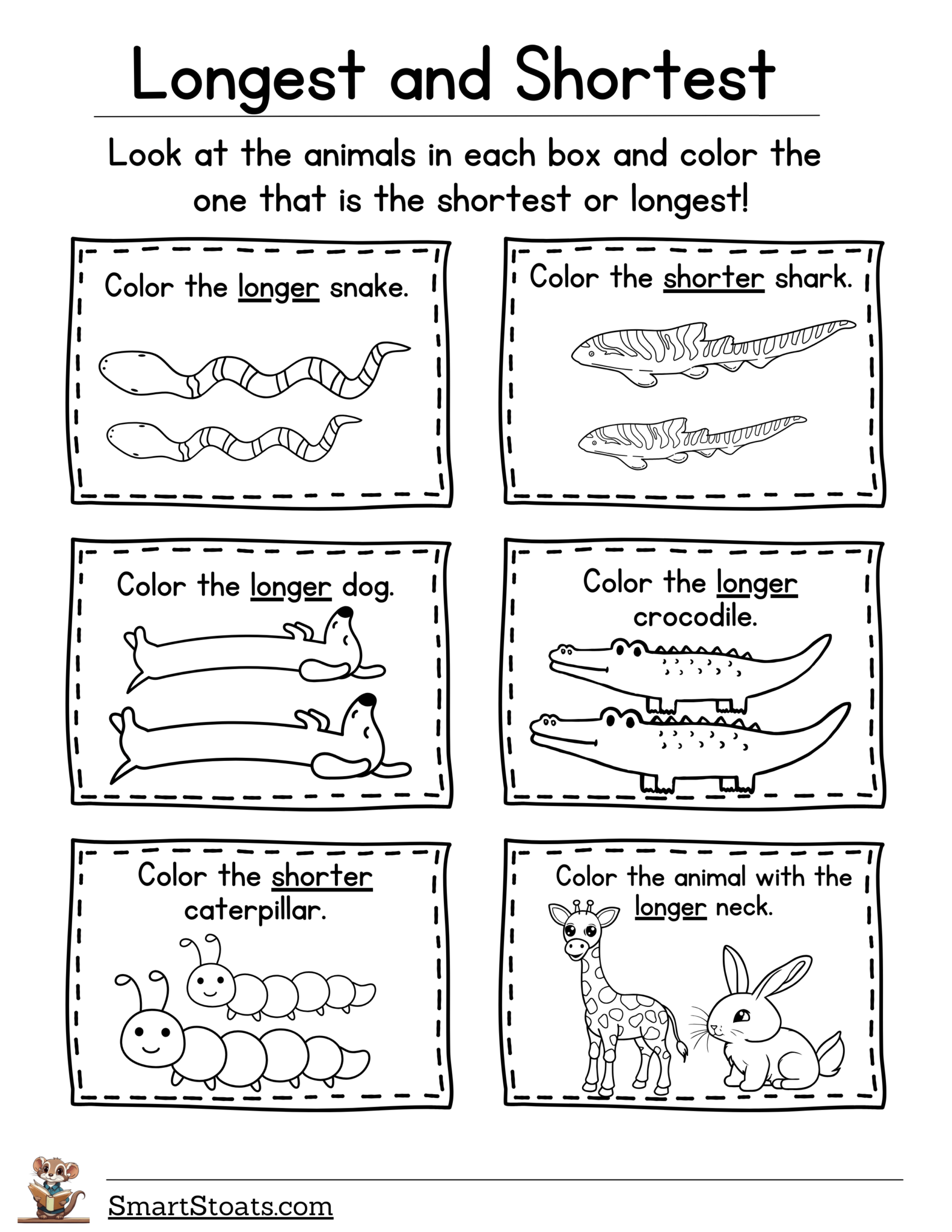 Longest and Shortest Worksheets for 1st Grade