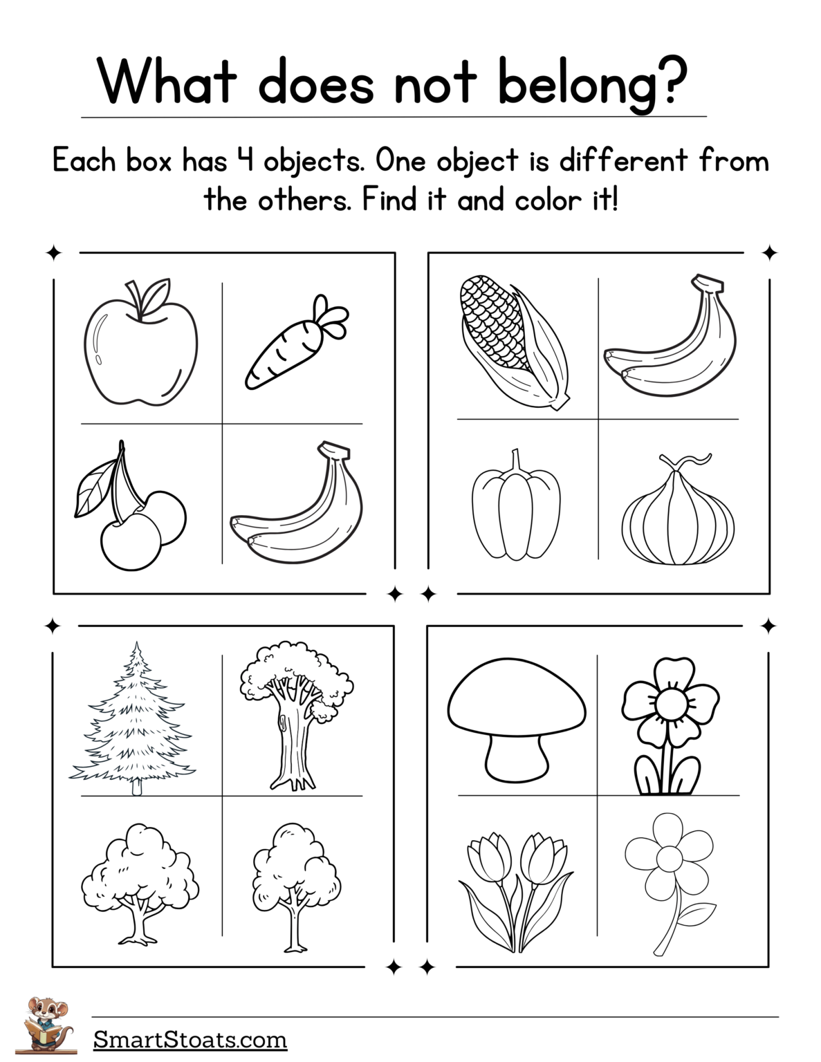 What does not belong | Odd One Out Worksheets for 1st Grade