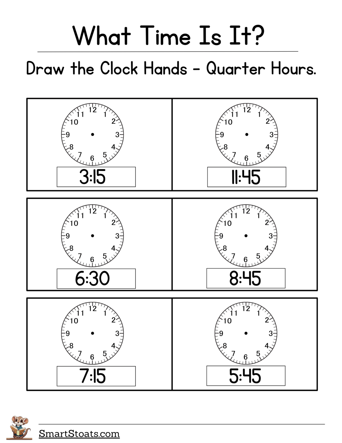 Tell the Time Clock Worksheets for 1st Graders
