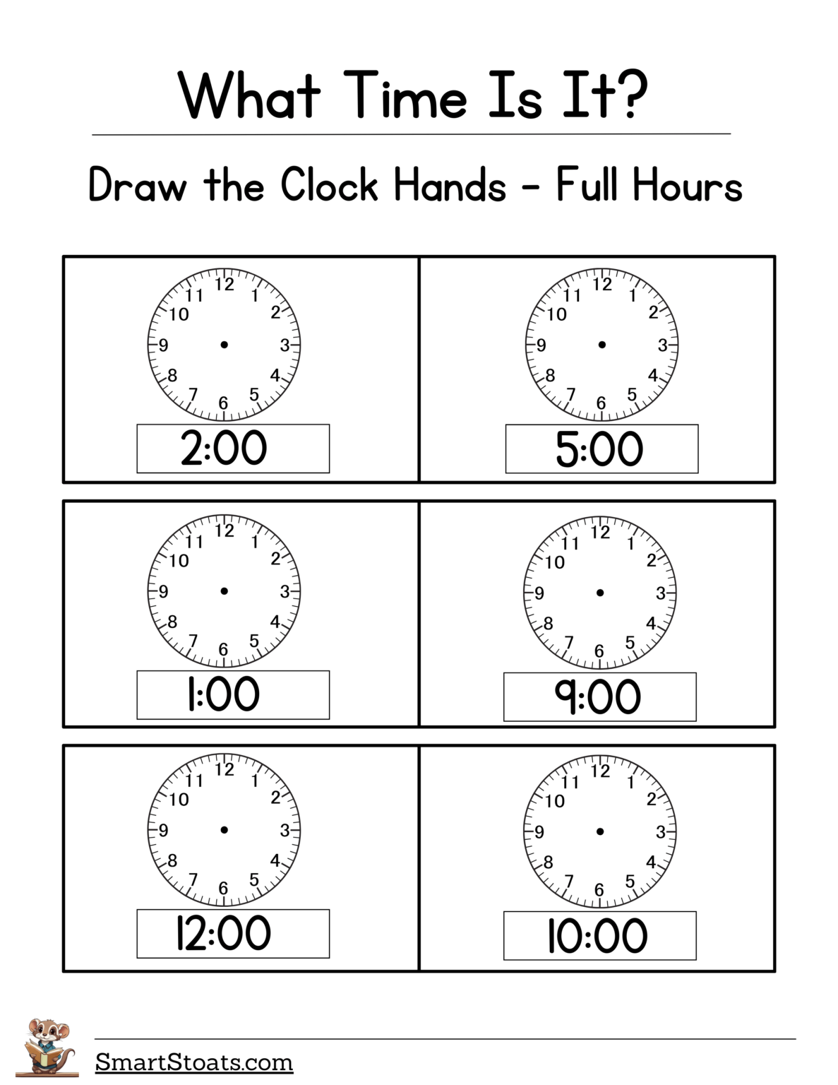 Draw the Hands on the Clock Worksheets for 1st Grade | Free