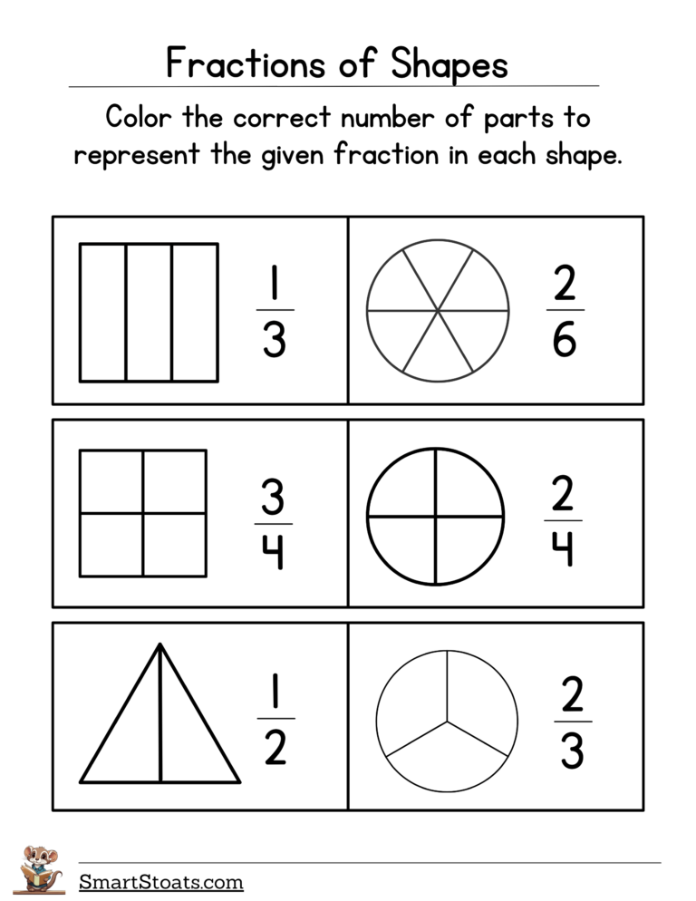 Fractions with Shapes | Worksheets for 1st Grade
